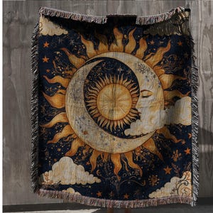 Boho Sun and Moon Woven Blanket: Celestial Cotton Throw - Etsy