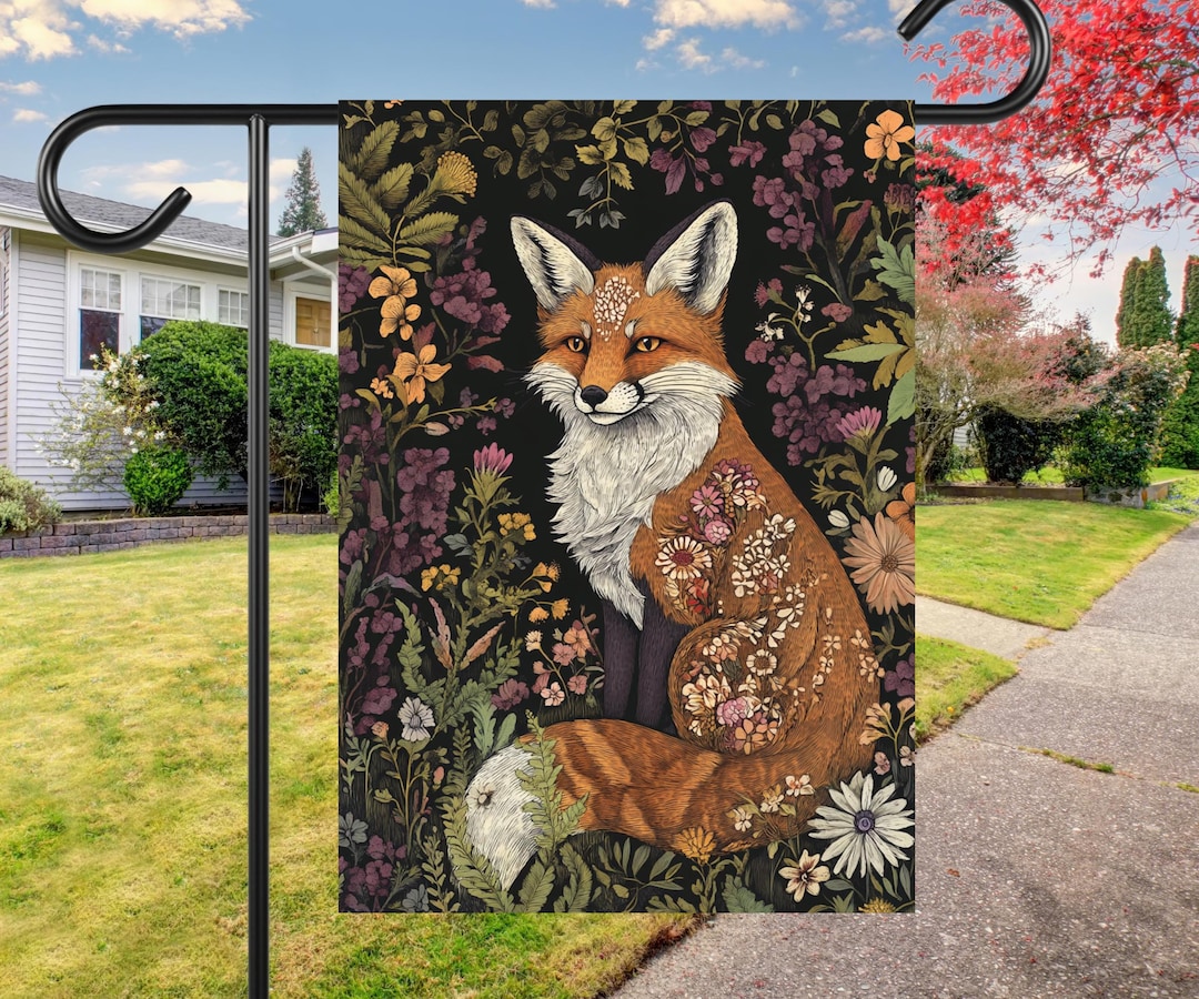 Floral Fox Garden Banner, Cottagecore Fox Garden Flag, Forest Fox ...