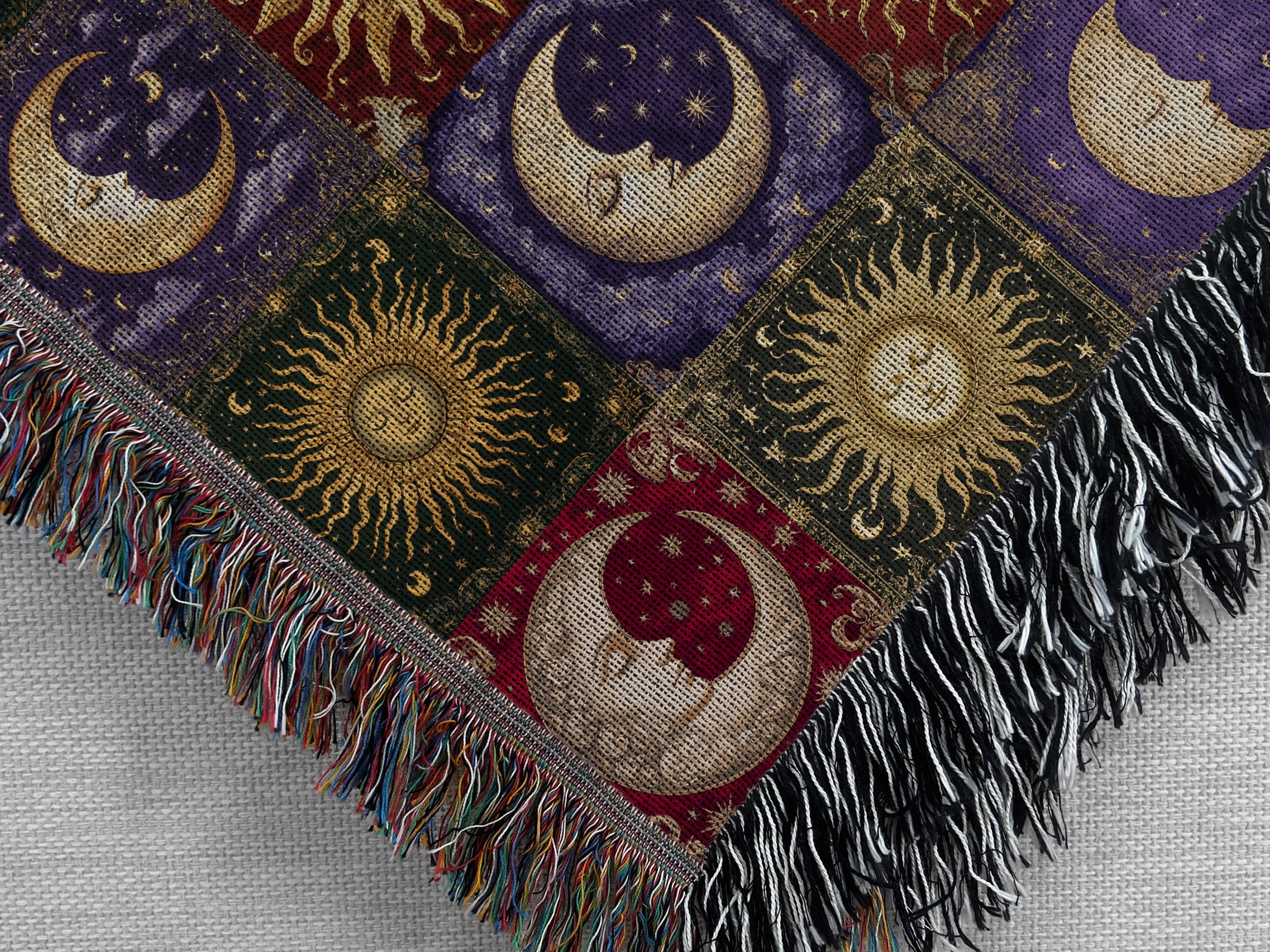 Celestial Sun and Moon Woven Blanket: Boho Cotton Throw - Etsy