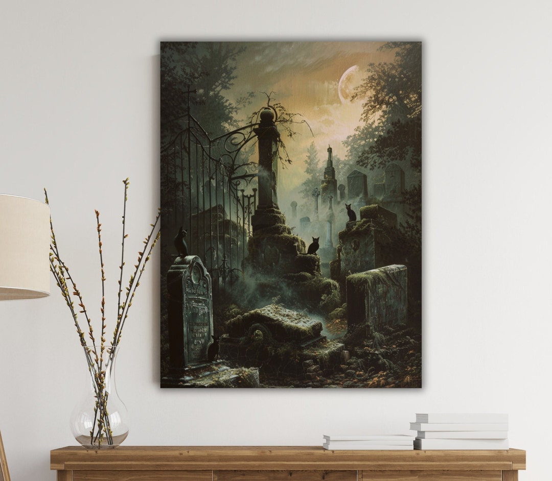 Black Cat Graveyard Halloween Canvas Print, Dark Academia Wall Art ... Black Cat Graveyard Halloween Canvas Print, Dark Academia Wall Art ...