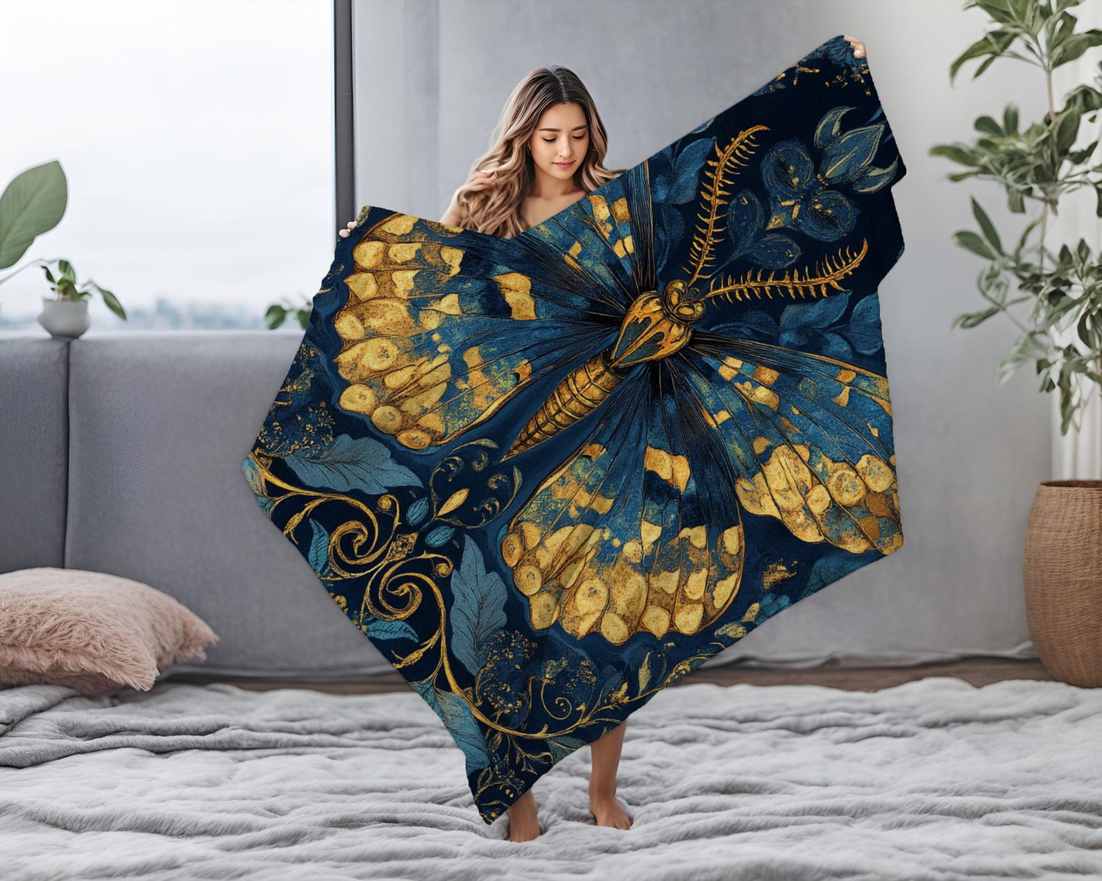 Woodland Moth Throw Blanket, Cottagecore Blanket, Moth Blanket, Dark ...