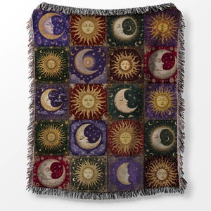 Celestial Sun and Moon Woven Blanket: Boho Cotton Throw - Etsy