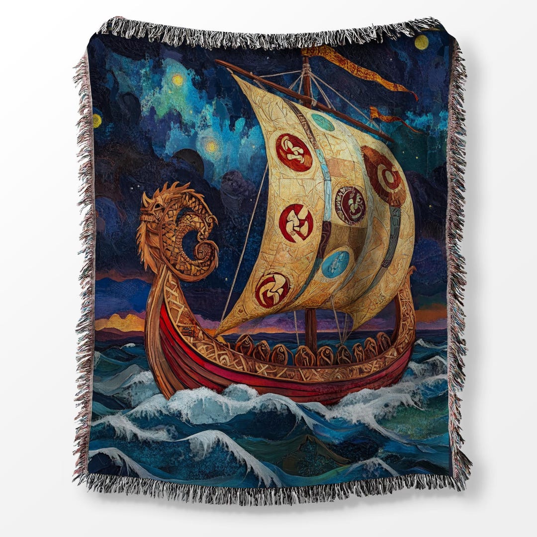 Viking Folk Art Woven Blanket, Norse Mythology Home Decor, Cozy Lap ...