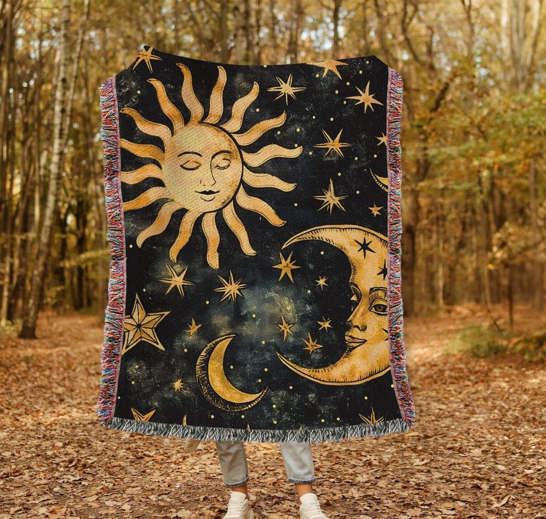 Celestial Sun and Moon Woven Blanket: Cottagecore Throw - Etsy