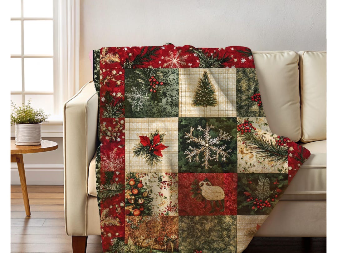 Christmas Patchwork Velveteen Throw Blanket - Etsy