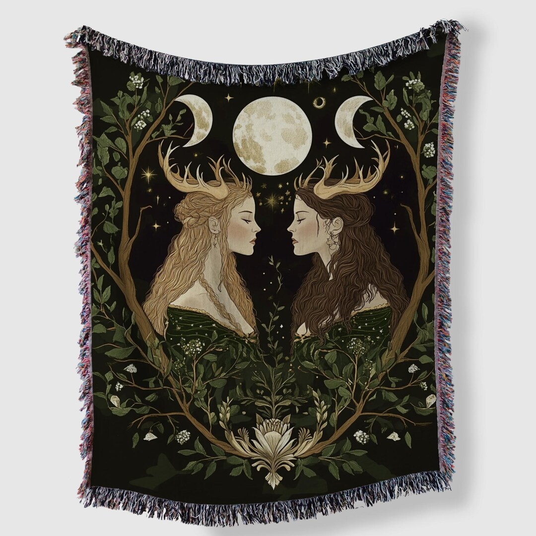 Triple Goddess Woven Blanket: Wiccan Horned God Cotton Throw - Etsy