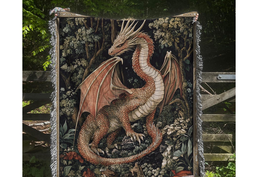 Dragon Woven Blanket: Medieval Fantasy Cotton Tapestry - Etsy