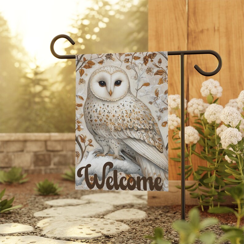 White Owl Welcome Garden Banner: Elegant Home Decor - Etsy