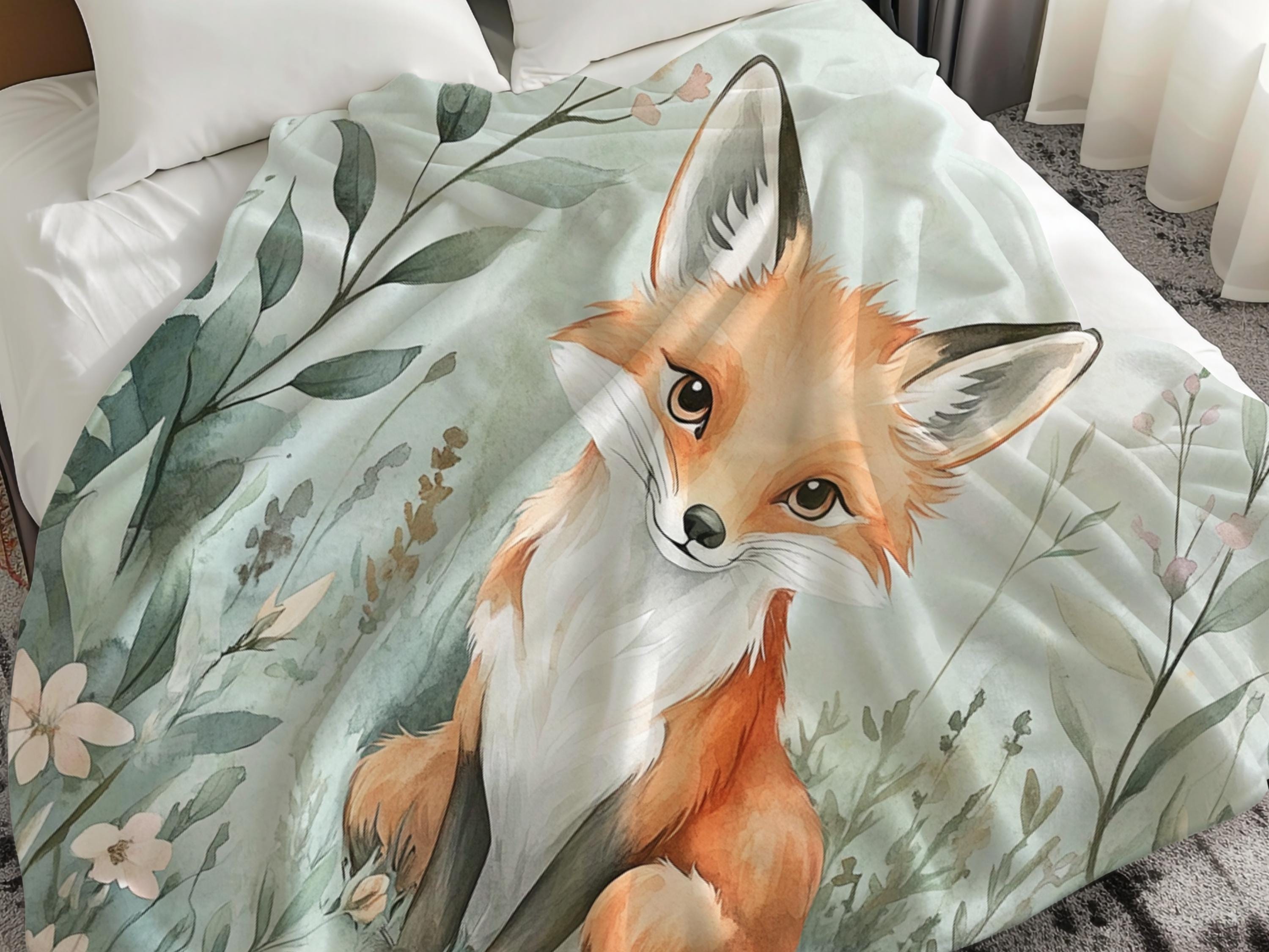 Watercolor Fox Blanket: Velveteen Plush Throw, Cottagecore Decor - Etsy