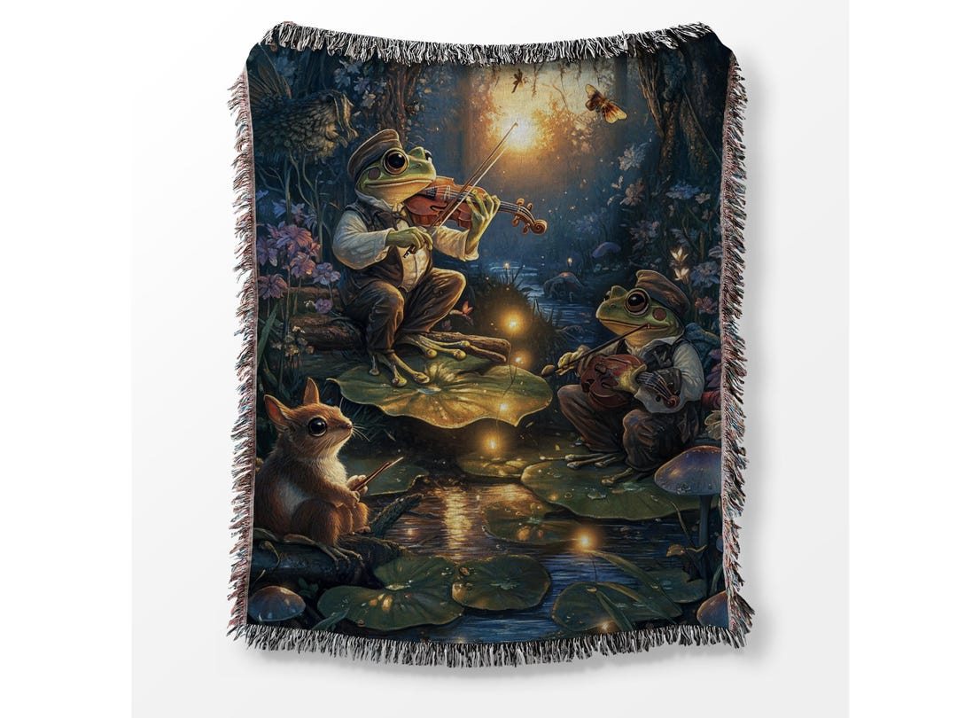 Frog Musicians Woven Blanket: Cottagecore Boho Home Decor - Etsy