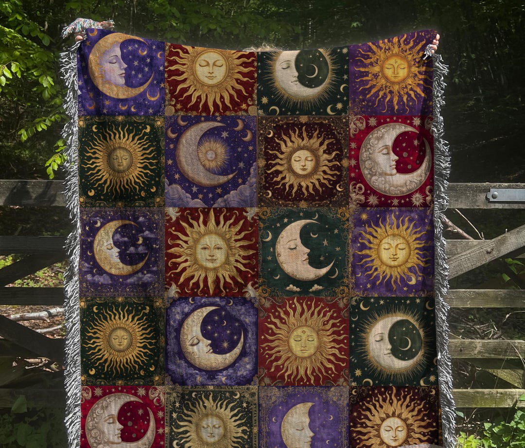 Celestial Sun and Moon Woven Blanket: Boho Cotton Throw - Etsy