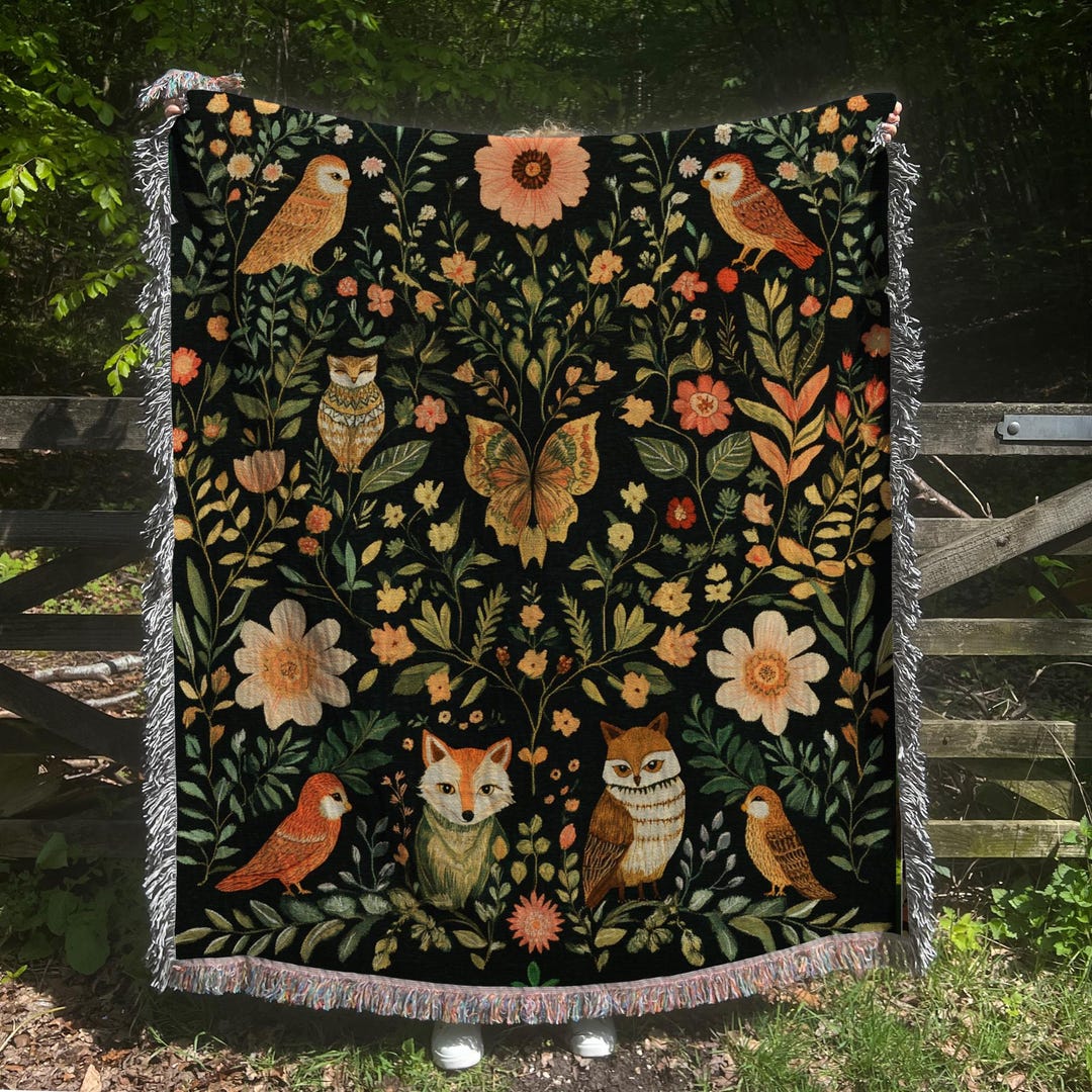 Floral Woven Blanket: Whimsical Cottagecore Cotton Bedspread - Etsy