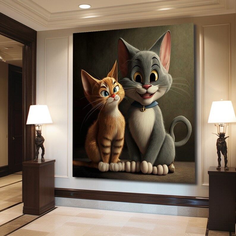 2D Cartoon Themed Style Tom and Tabby Cats Print - Etsy