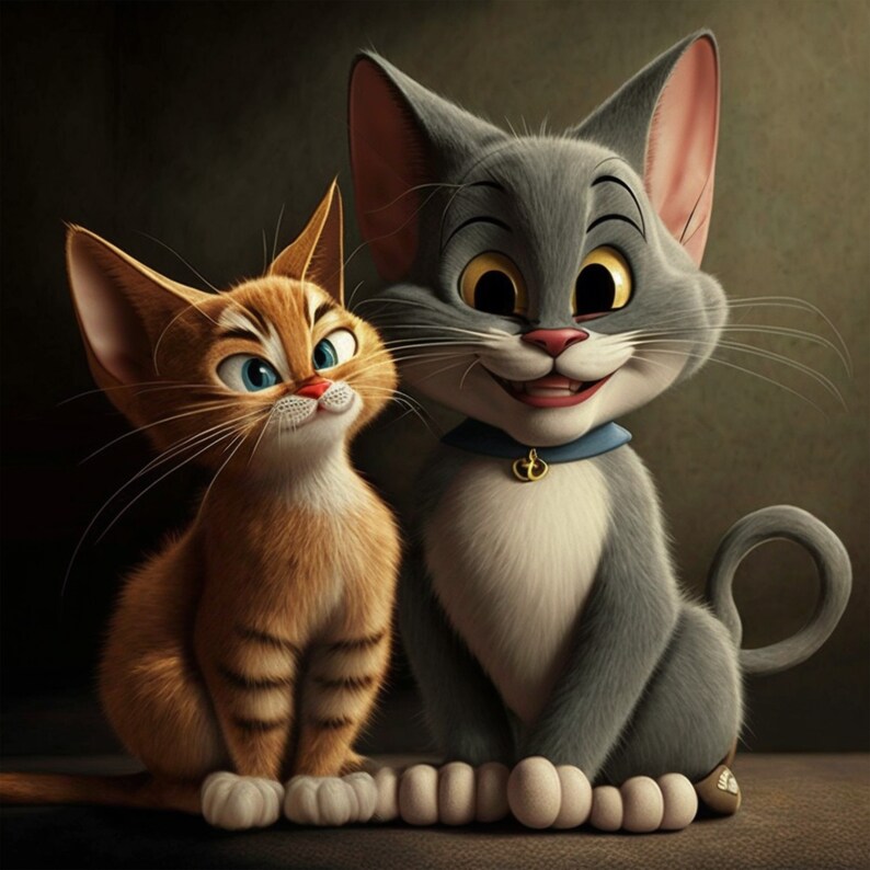 2D Cartoon Themed Style Tom and Tabby Cats Print - Etsy