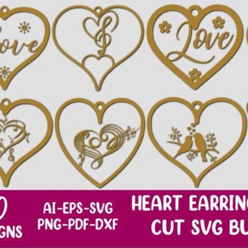 Heart Earrings Svg - Etsy