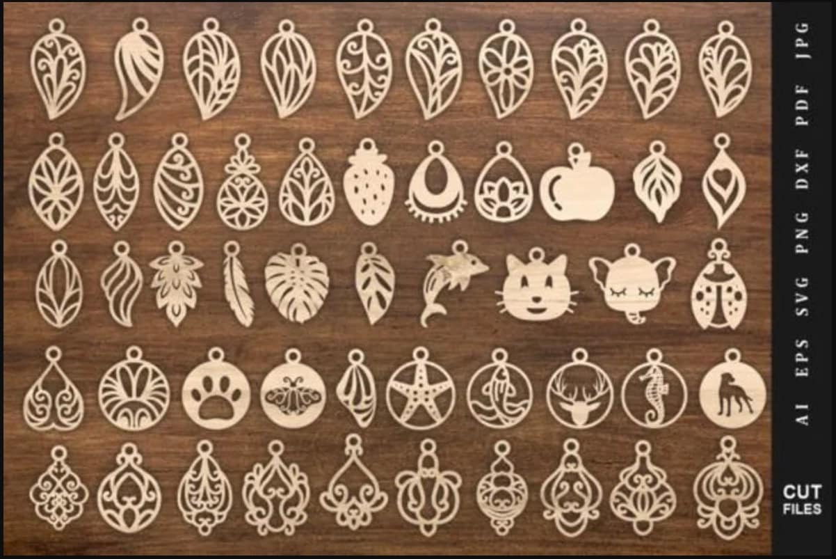 50 Earring SVG Designs Bundle, Wood Earrings Template, Leather Earring ...