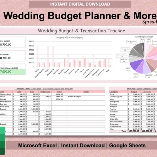 Wedding Budget Excel Spreadsheet Template Google Sheets - Etsy
