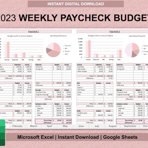 Weekly Paycheck Budget Tracker Spreadsheet Budget by - Etsy