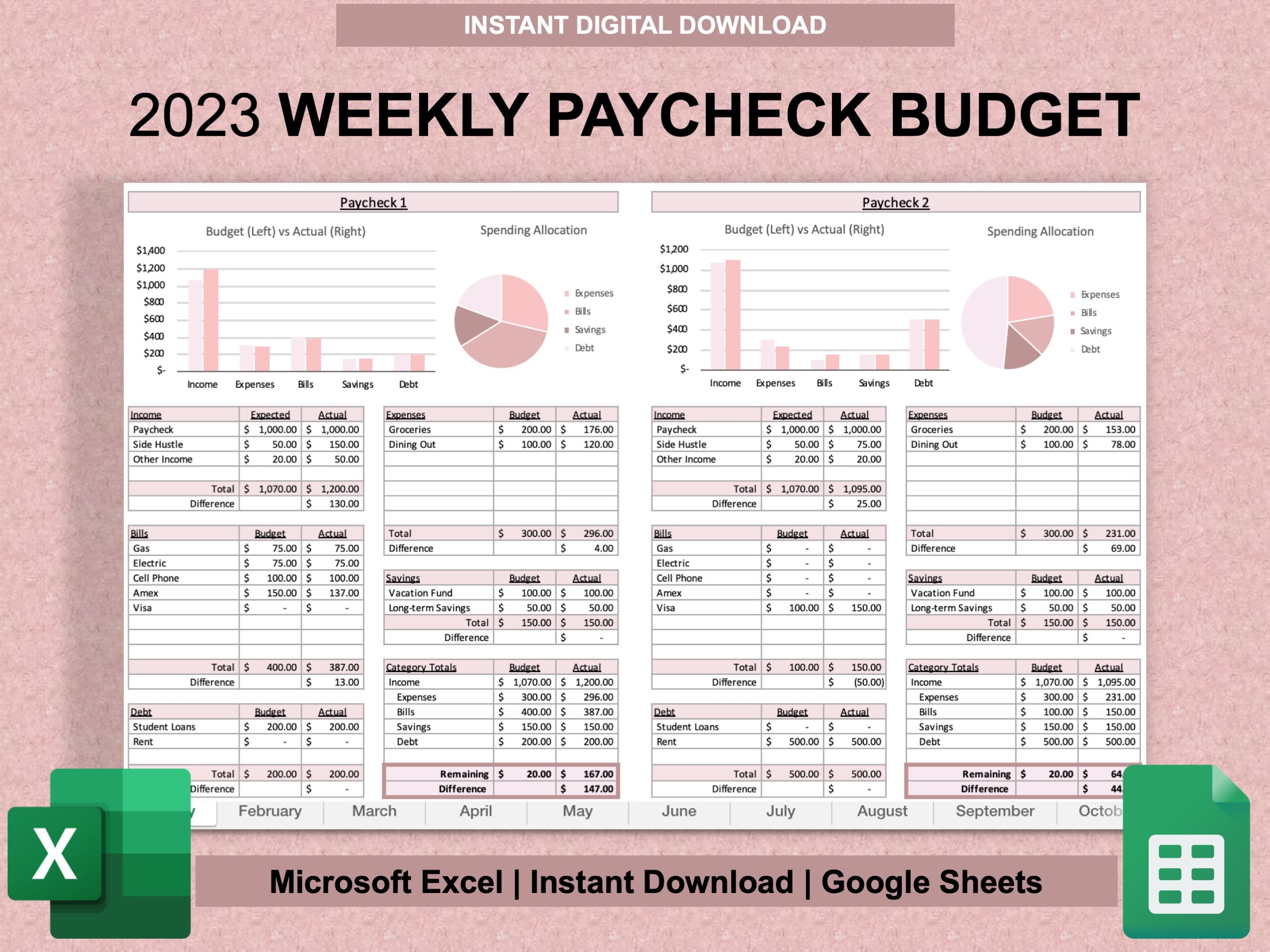 Weekly Paycheck Budget Tracker Spreadsheet Budget by - Etsy Australia