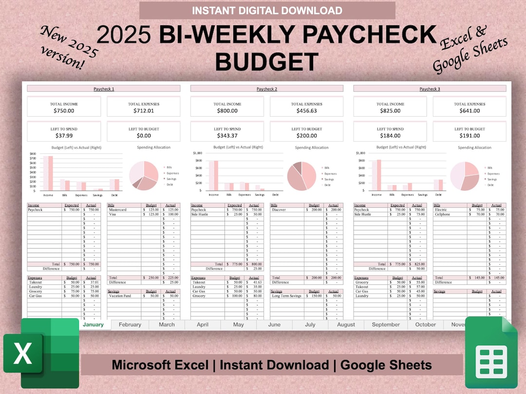 2025 Paycheck Tracker Planner | Monthly Budget Tracker | Bi-weekly ...
