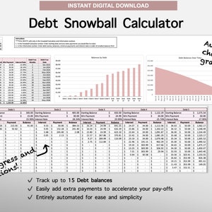 Debt Snowball Calculator Spreadsheet for Google Sheets, Microsoft Excel, Debt Payoff Tracker ...