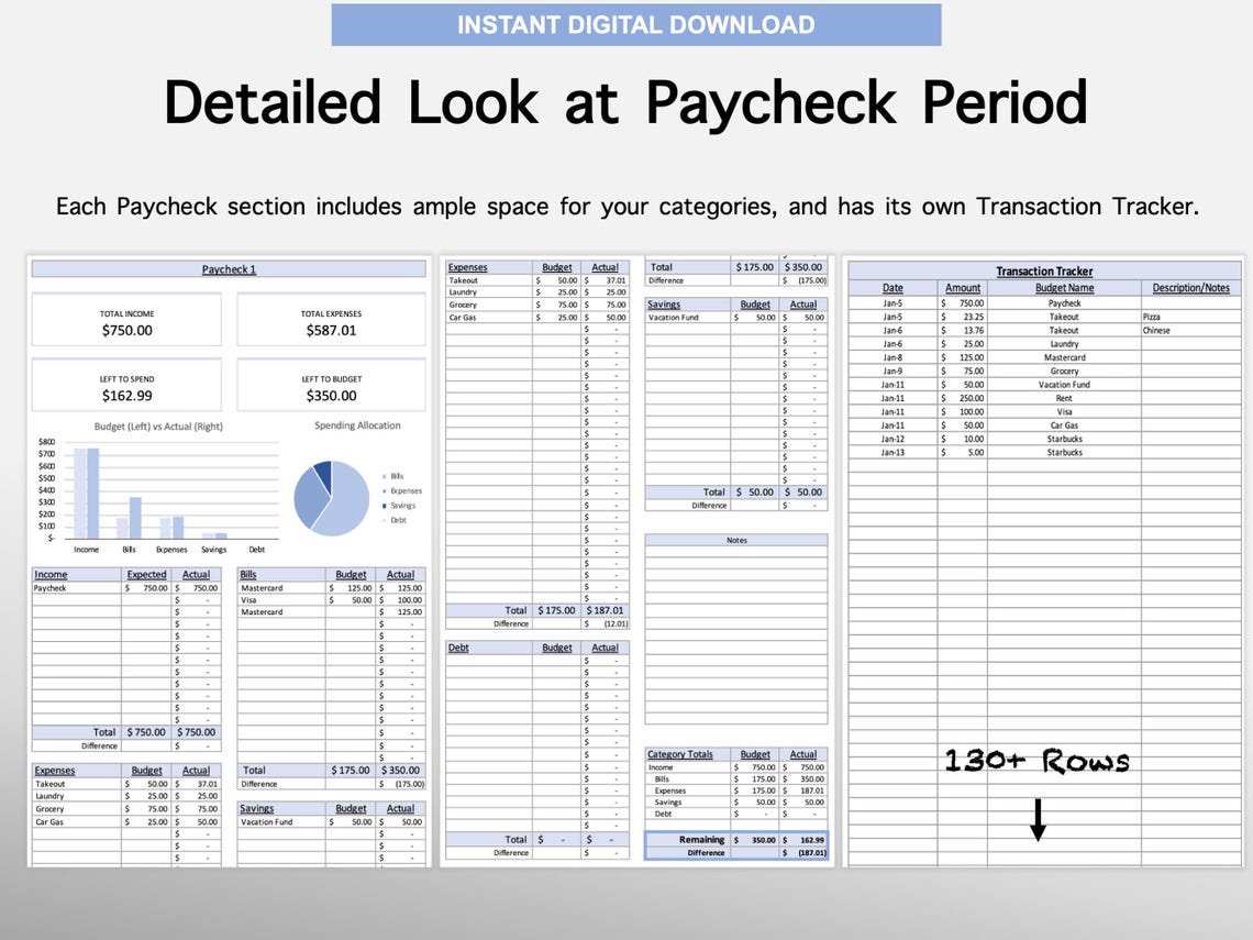 Weekly Budget Spreadsheet | Paycheck Budget | Bi Weekly Budget Planner ...