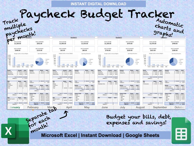 Weekly Budget Spreadsheet Paycheck Budget Bi Weekly Budget Planner ...