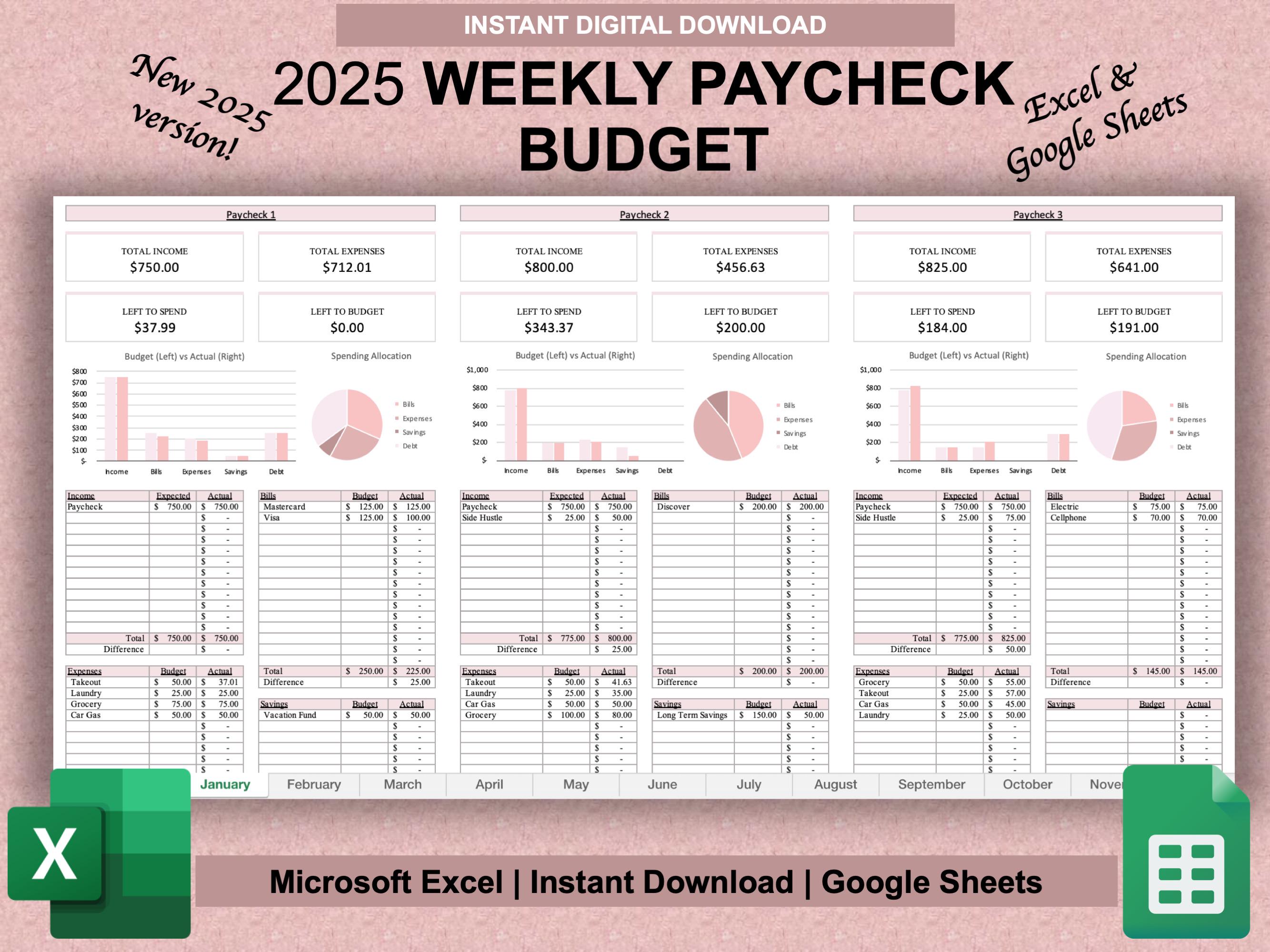 Weekly Paycheck Budget Tracker Spreadsheet | Budget by Paycheck ...