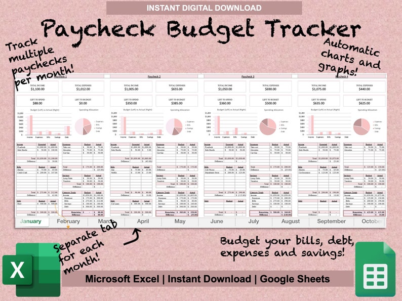 Weekly Paycheck Budget Tracker Spreadsheet Budget by - Etsy