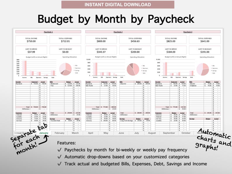 2026 Paycheck Tracker Planner | Monthly Budget Tracker | Bi-weekly ...