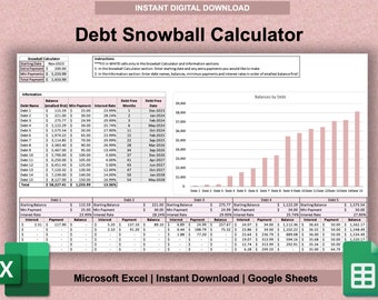 Debt Snowball Calculator Spreadsheet for Google Sheets, Microsoft Excel, Debt Payoff Tracker ...