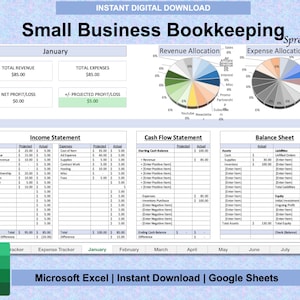 Small Business Bookkeeping Template Spreadsheet: Easy Income and ...