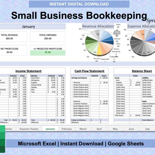 Small Business Bookkeeping Template Spreadsheet: Easy Income and Expense Tracking - Etsy UK
