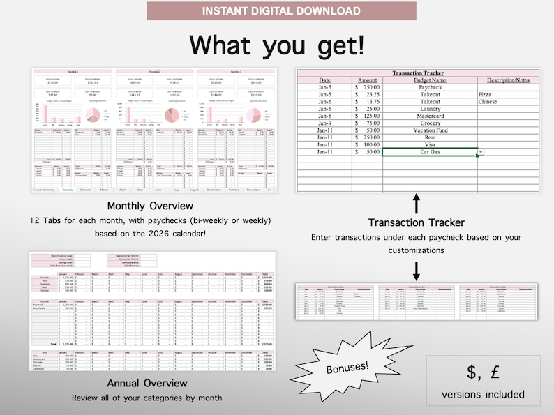 2026 Paycheck Tracker Planner | Monthly Budget Tracker | Bi-weekly ...