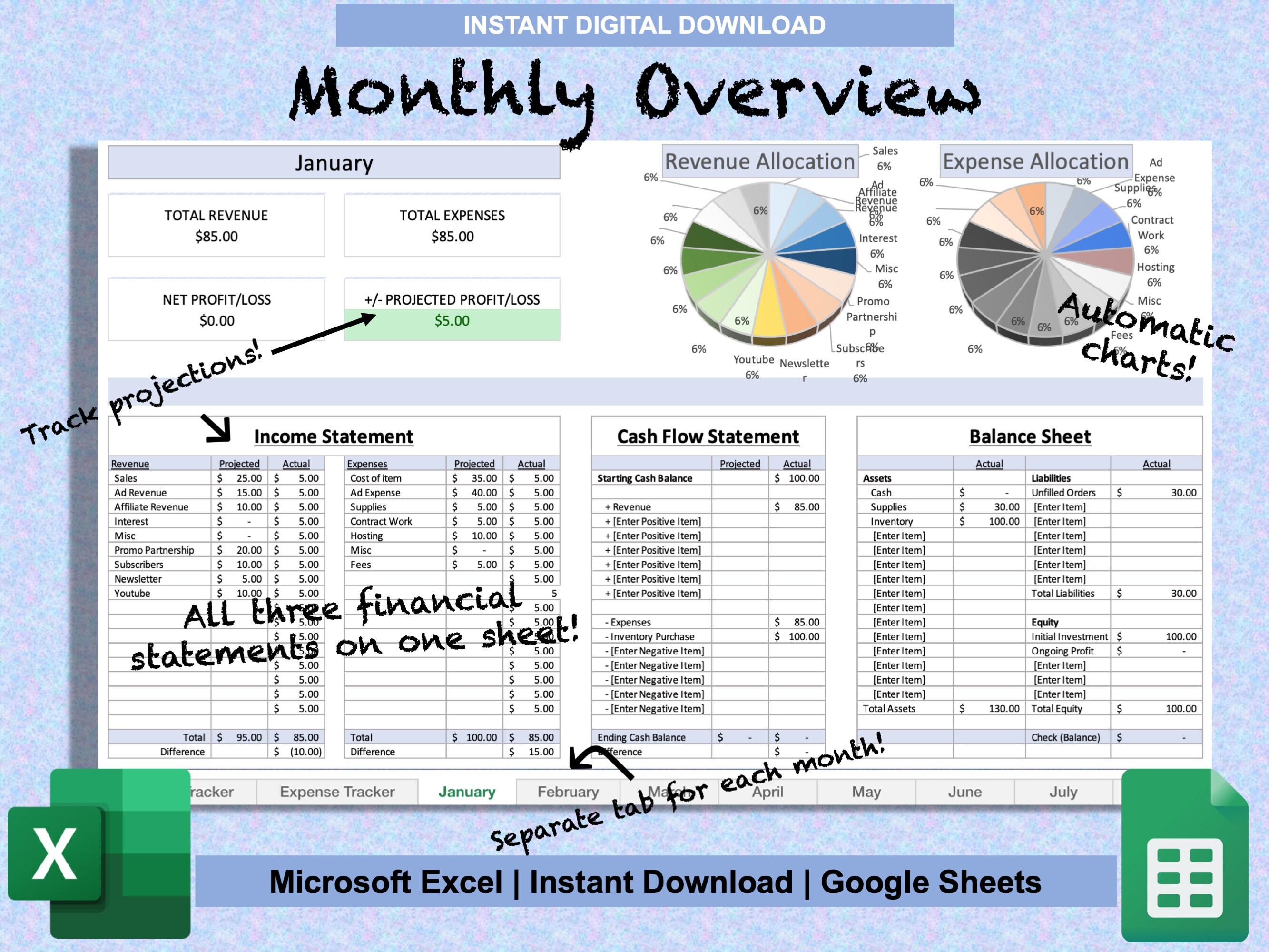Small Business Bookkeeping Template Spreadsheet: Easy Income and ...