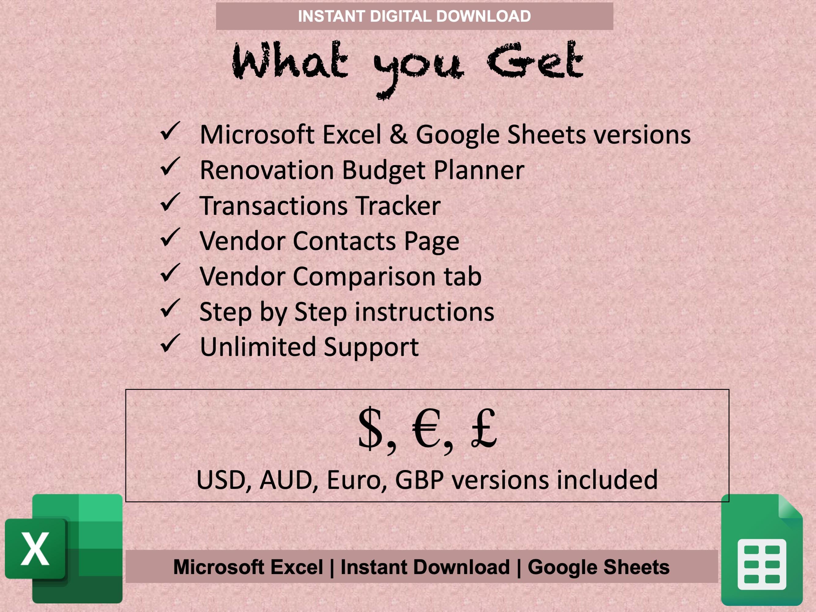 Renovation Budget Planner for Excel & Google Sheets | DIY Planner ...