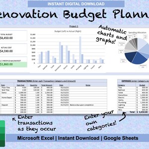Home Renovation Budget Planner for Excel & Google Sheets | DIY Planner ...
