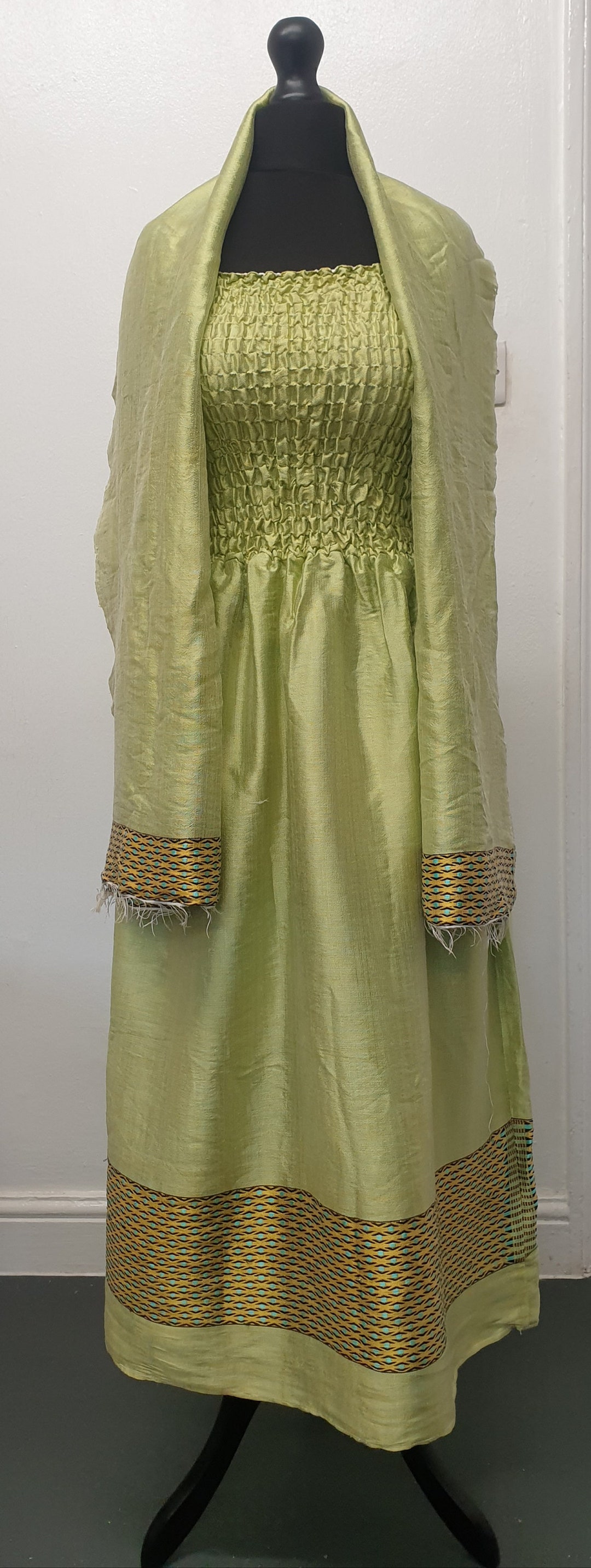 Ethiopian Dress Eritrean Dress Zuria Habesha Kemis Green & Gold Tilet ...