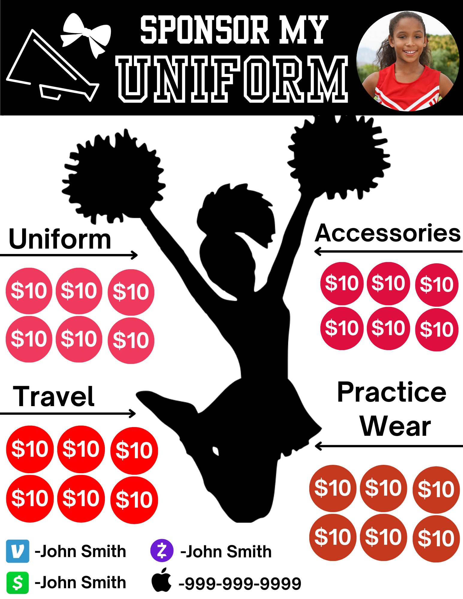 Personalized Cheer Fundraiser Template-cheer Sponsor My Uniform Sheet ...