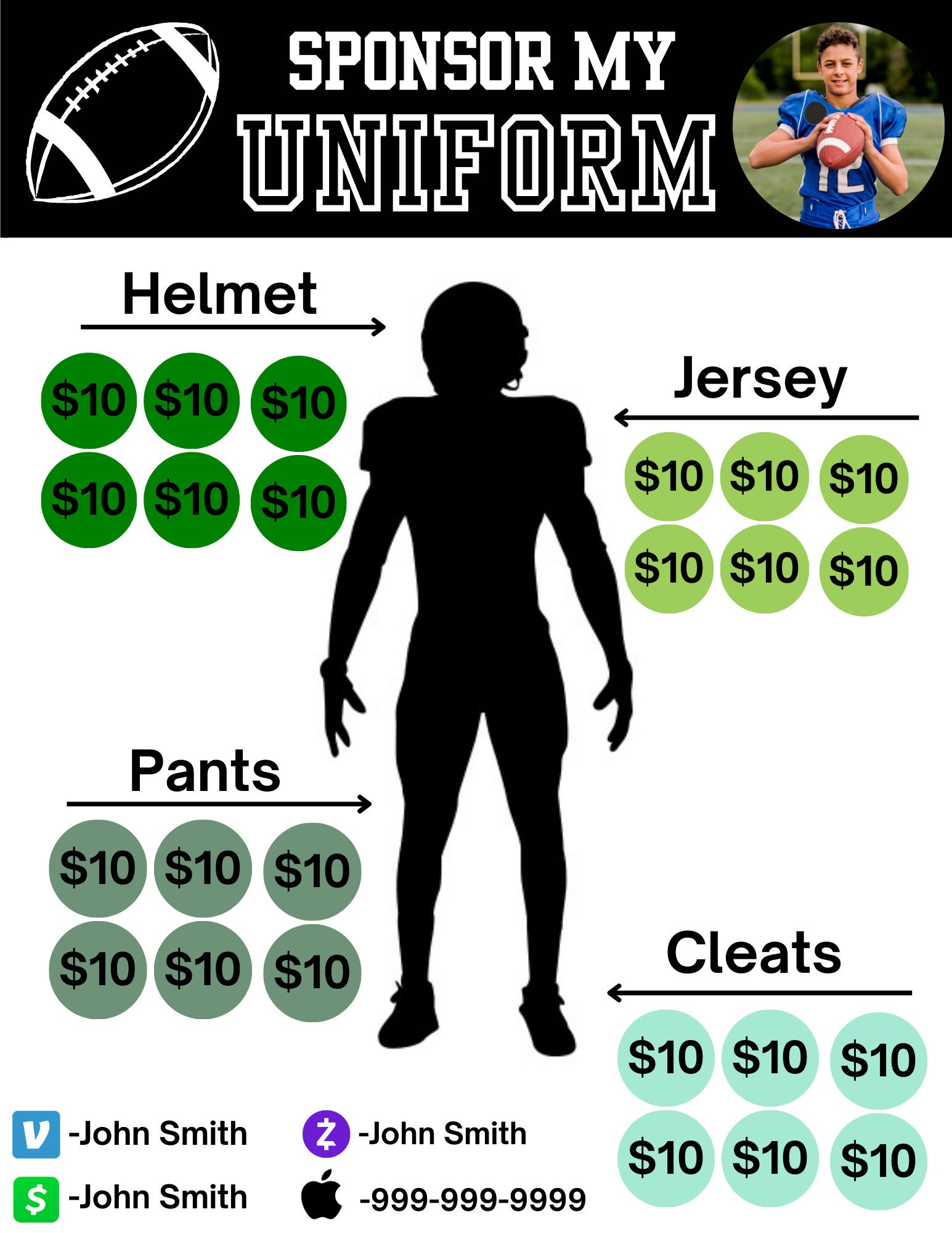 Personalized Football Fundraiser Template-football Sponsor My Uniform ...