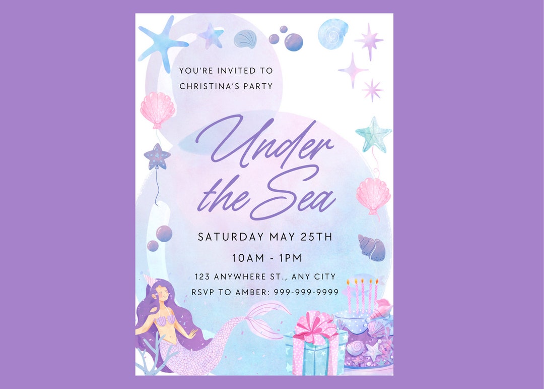 Custom Mermaid Theme Birthday Party Digital Invitation - Under the Sea ...