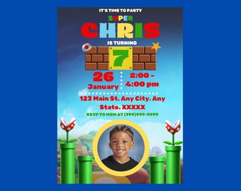 Super Mario Birthday Digital Invite, Printable, Instant Download ...