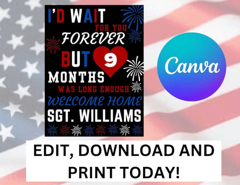 Personalized Military Homecoming Sign - Instant Download - Patriotic ...