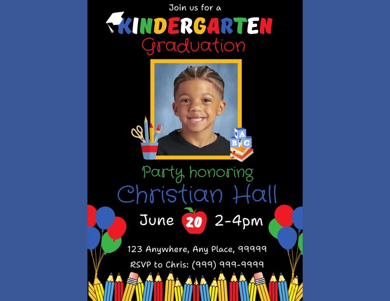 Editable Kindergarten Graduation Invitation - Grad Party Digital Invite ...