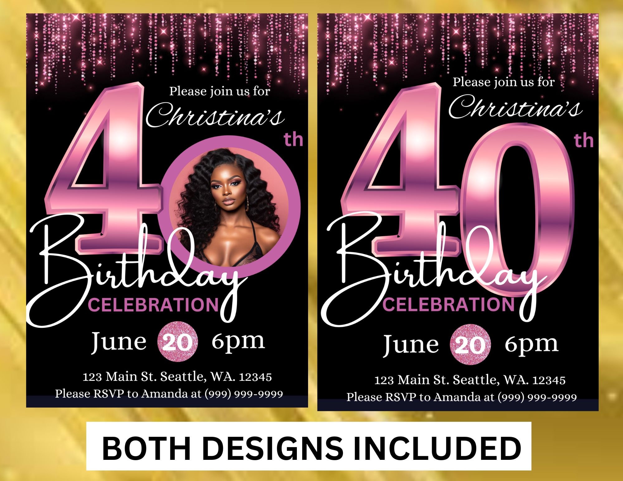 Fabulous 40th Birthday Invitation With Photo Upload - Pink Printable ...