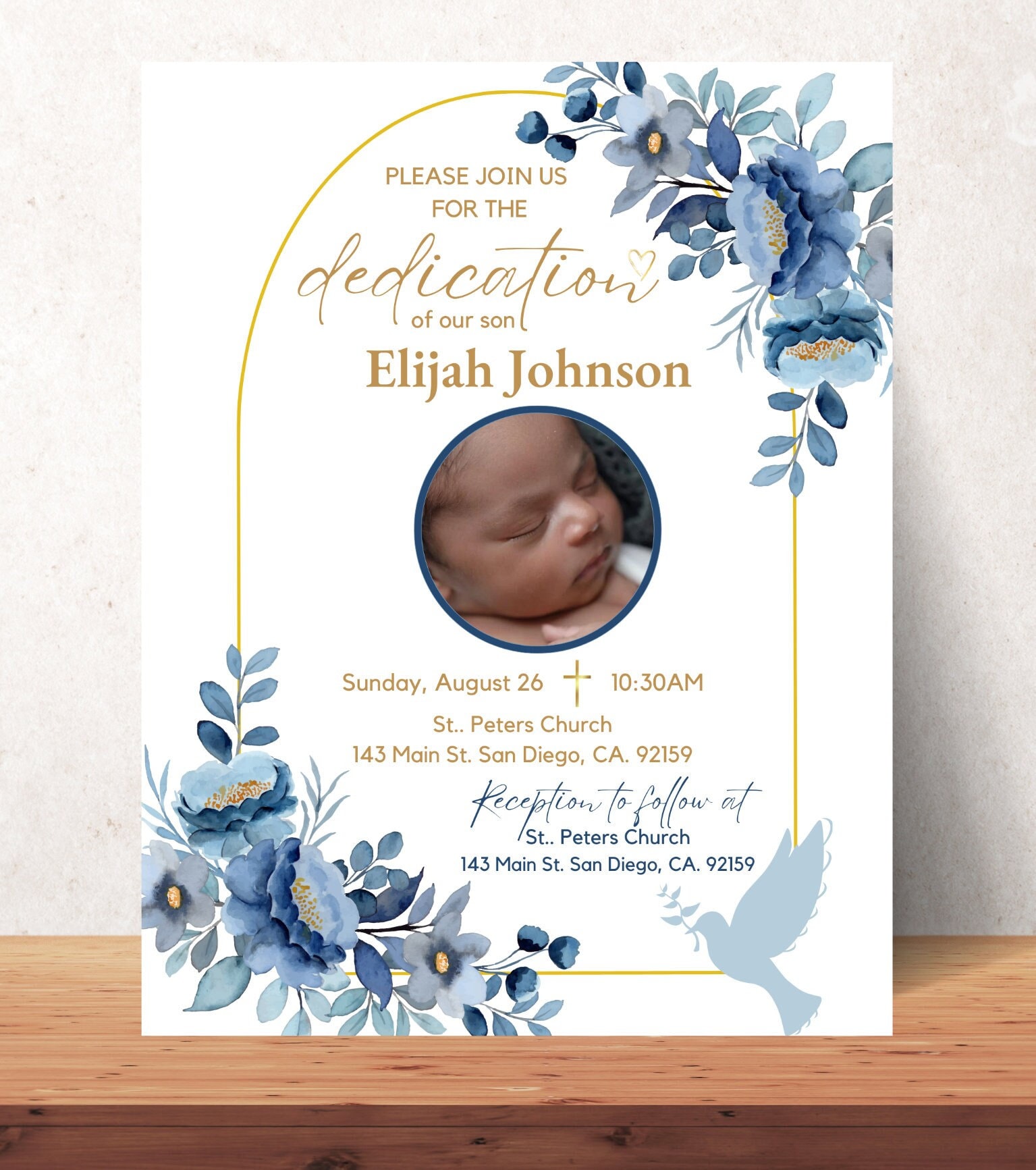 Baby Boy Dedication Digital Invitation - Photo Upload Option - Birth ...