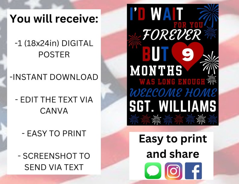 Personalized Military Homecoming Sign Instant Download Patriotic ...