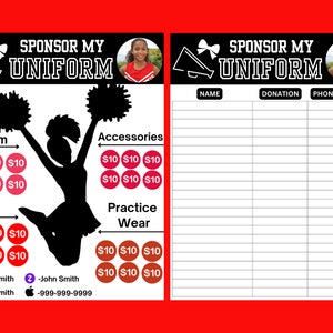 Personalized Cheer Fundraiser Template-cheer Sponsor My Uniform Sheet ...