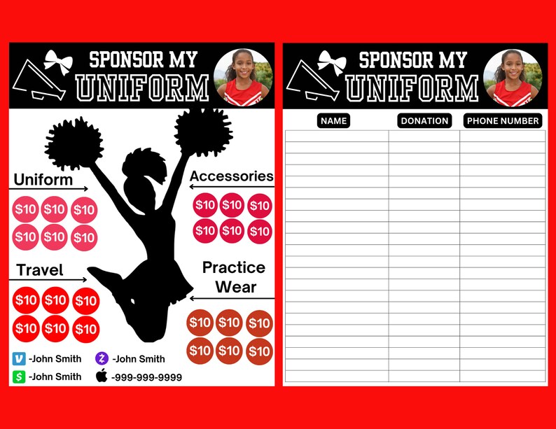 Personalized Cheer Fundraiser Template-cheer Sponsor My Uniform Sheet ...
