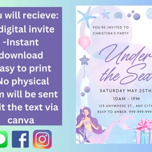 Custom Mermaid Theme Birthday Party Digital Invitation - Under the Sea ...